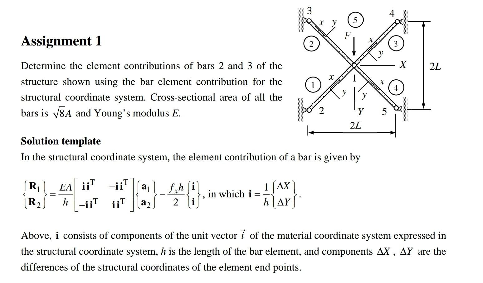 Determine the element contributions of bars 2 and 3 | Chegg.com