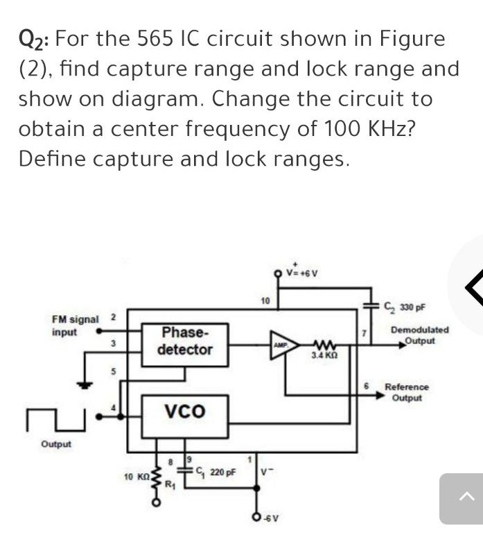 Solved Q2: For the 565 IC circuit shown in Figure (2), find | Chegg.com