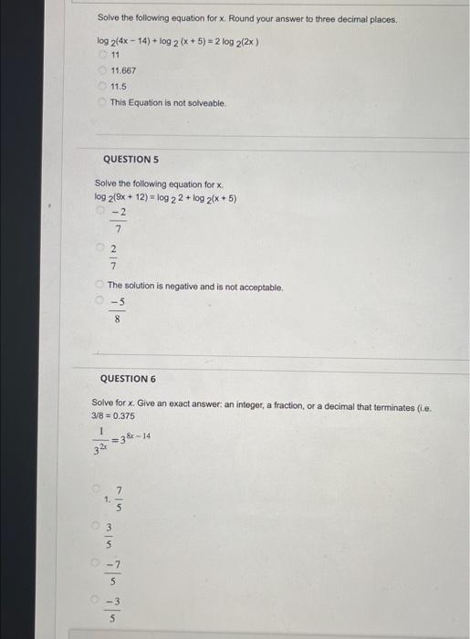 Solved Solve the following equation for x. Round your answer | Chegg.com