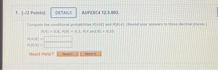 Solved 1. [-/2 Points] DETAILS AUFEXC4 12.5.003. Compute the | Chegg.com
