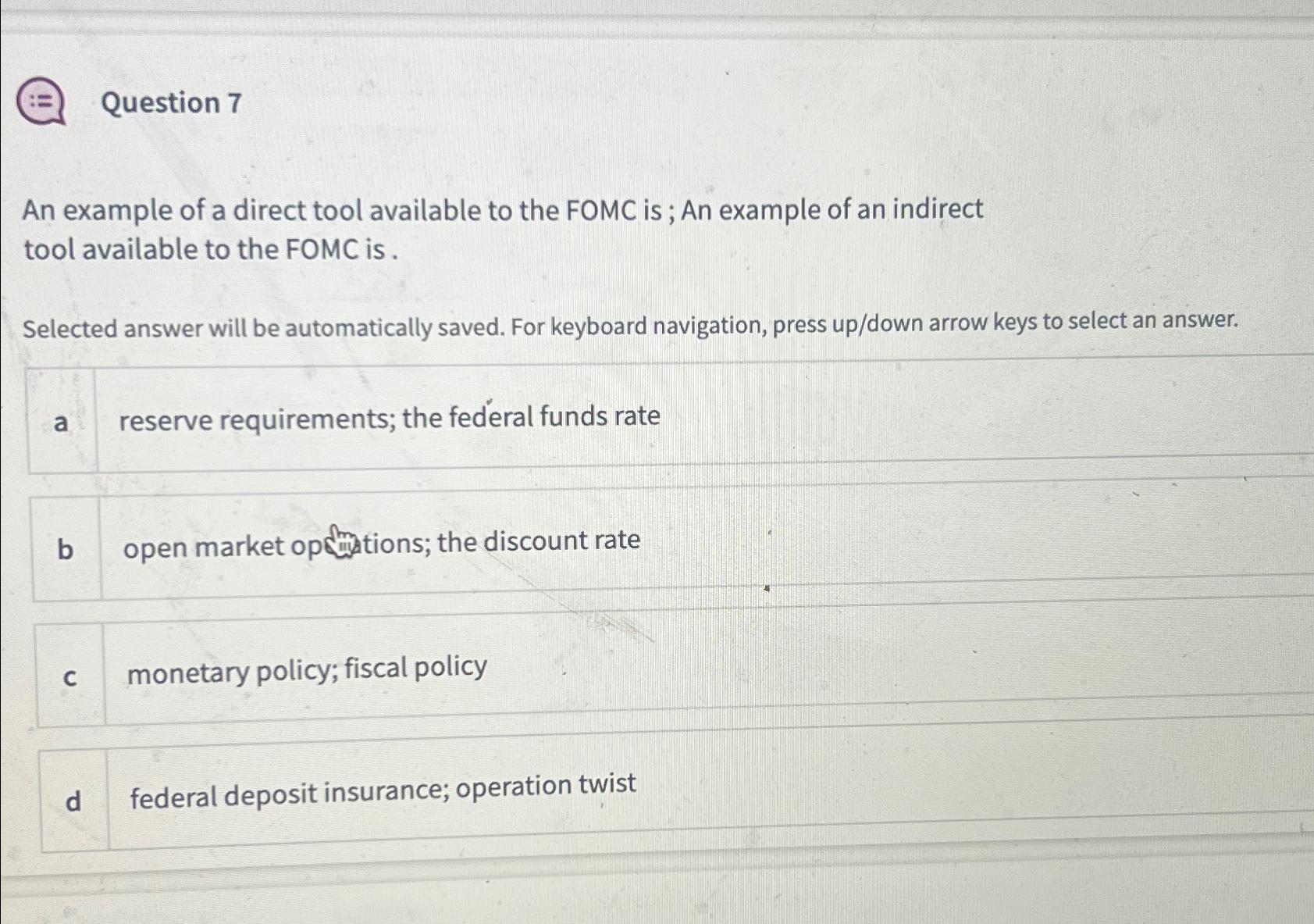 Solved Question 7An example of a direct tool available to | Chegg.com