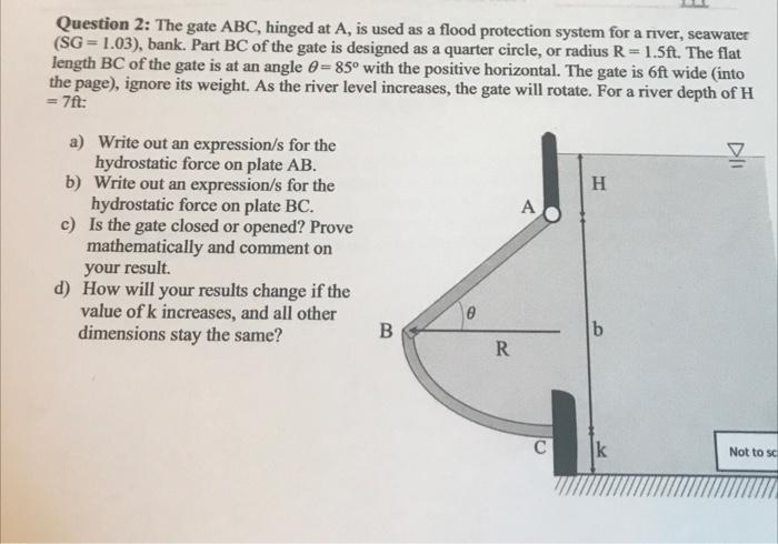 Solved Question 2: The gate ABC, hinged at A, is used as a | Chegg.com