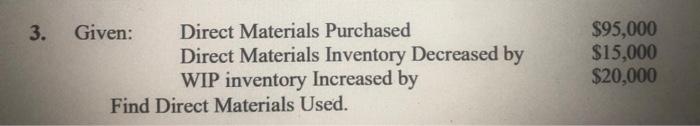 Solved 3. Given: Direct Materials Purchased Direct Materials | Chegg.com