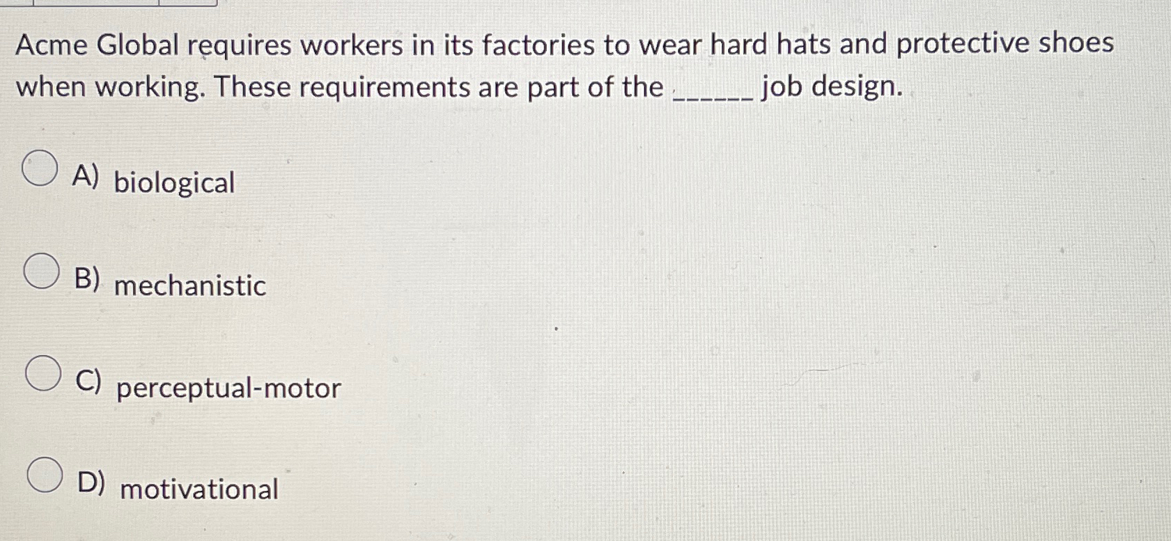 Solved Acme Global requires workers in its factories to wear | Chegg.com