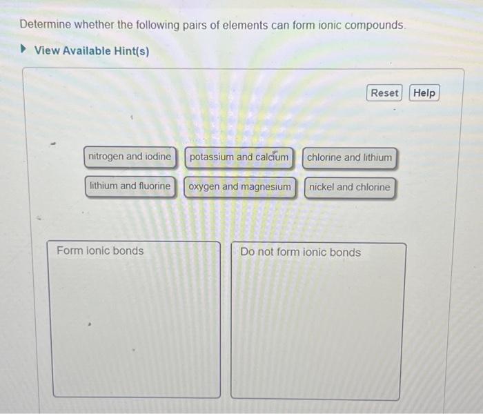 Solved Determine whether the following pairs of elements can | Chegg.com