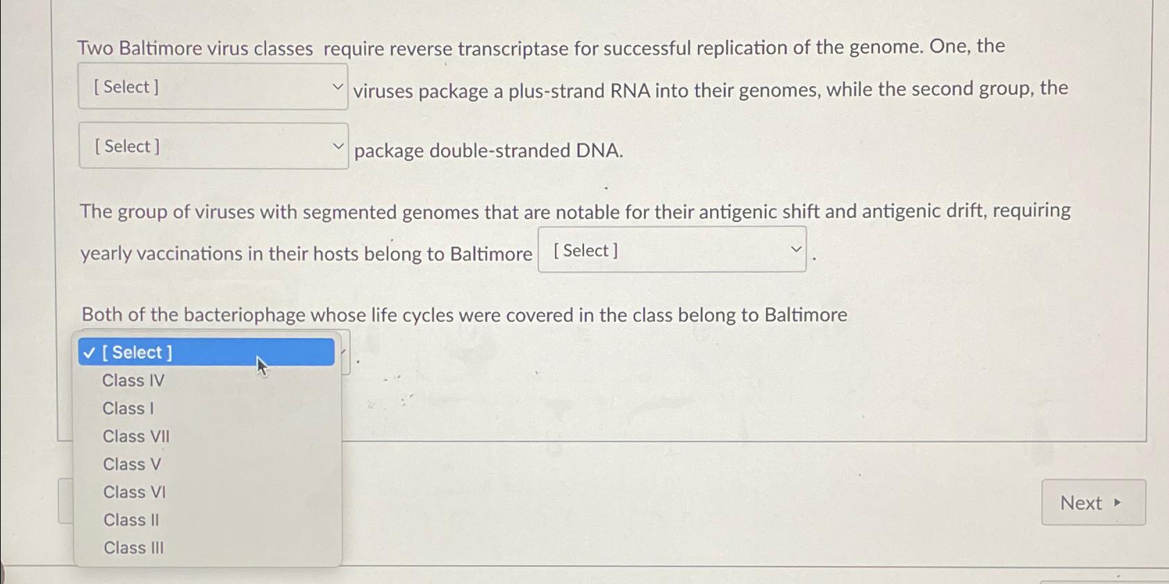 Two Baltimore virus classes require reverse | Chegg.com