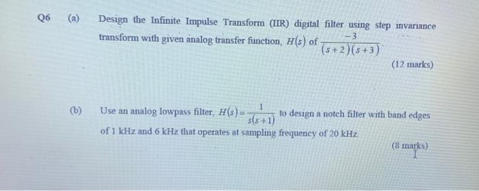 Solved (a) Design the Infinite Impulse Transform (IIR) | Chegg.com