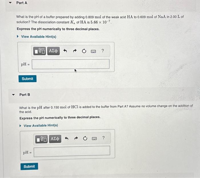 Solved What is the pH of a buffer prepared by adding 0.809 | Chegg.com