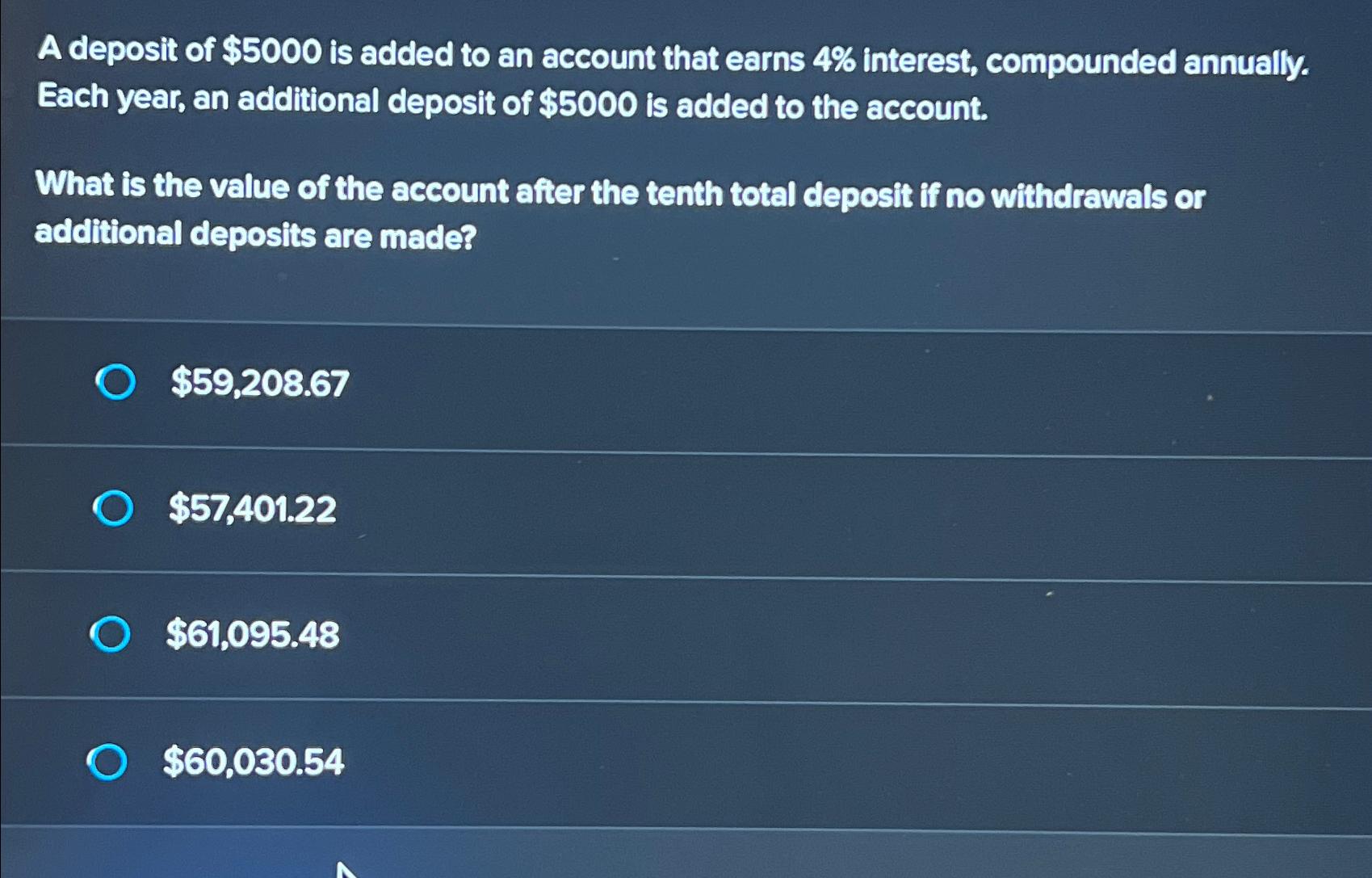 Solved A deposit of $5000 ﻿is added to an account that earns | Chegg.com