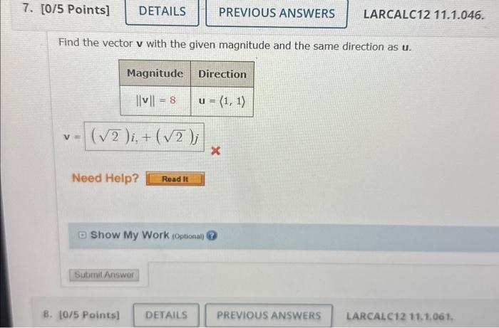 Solved Find the vector v with the given magnitude and the | Chegg.com
