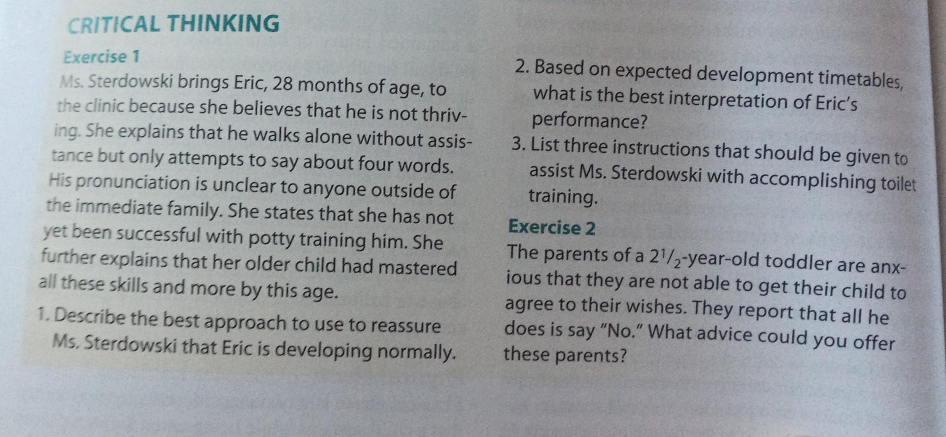 Solved CRITICAL THINKING Exercise 1 Ms. Sterdowski brings | Chegg.com