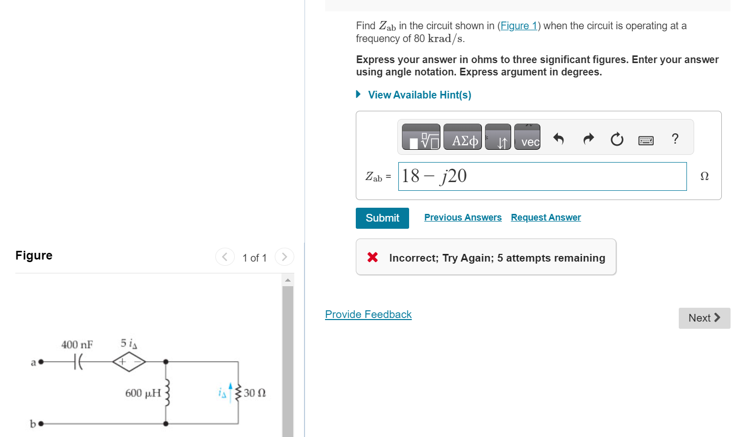 Solved Find Zab ﻿in the circuit shown in (Figure 1) ﻿when | Chegg.com