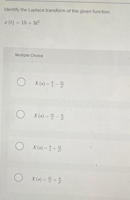 Solved Identify the Laplace transform of the given function. | Chegg.com