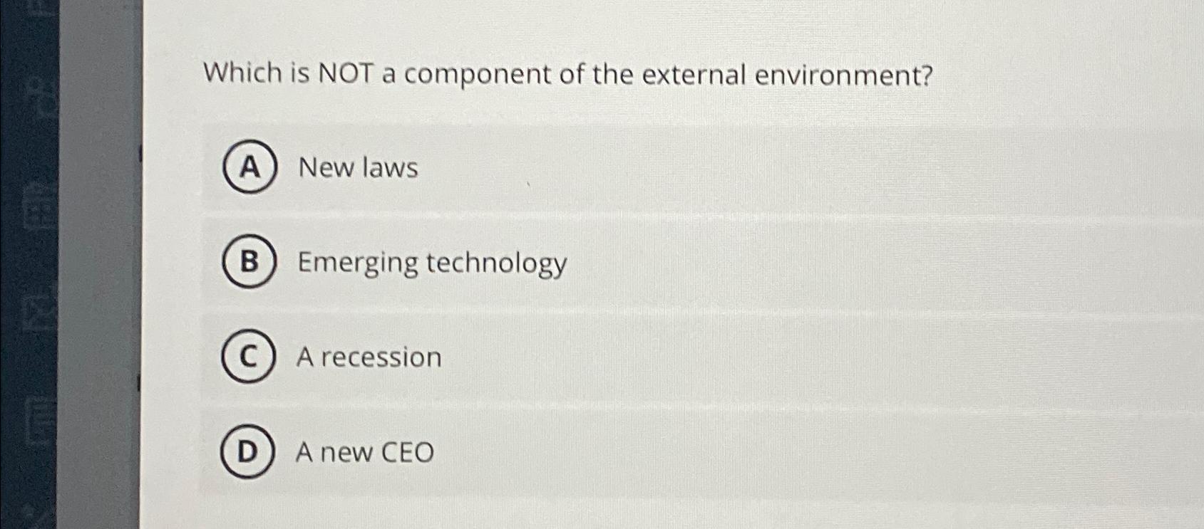 Solved Which is NOT a component of the external | Chegg.com