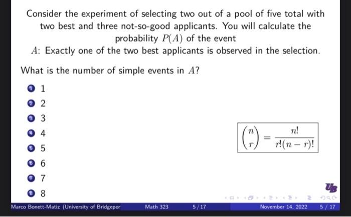 Solved Consider the experiment of selecting two out of a | Chegg.com