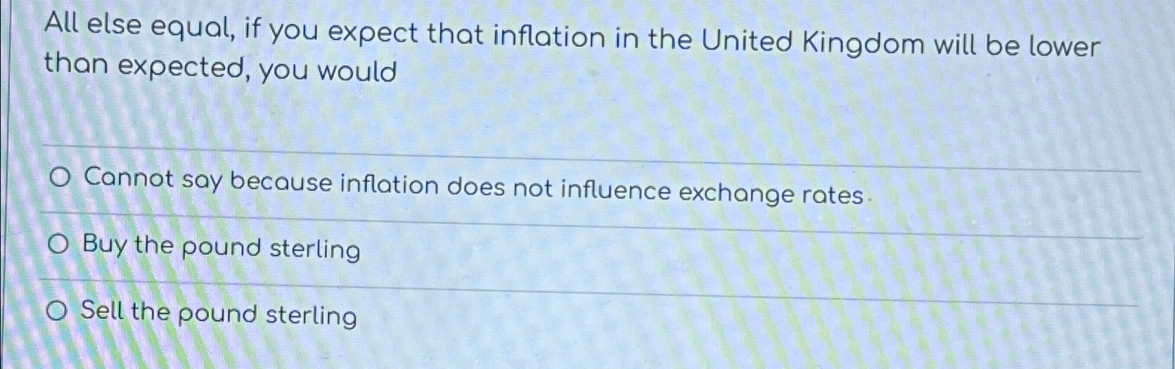 Solved All else equal, if you expect that inflation in the | Chegg.com