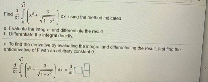 Solved Vi 3 Find dt dx using the method indicated. √1-² 0 a. | Chegg.com