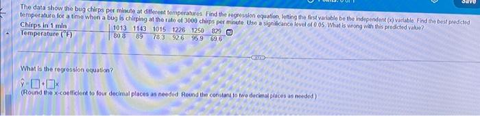 Solved The data sthow the bug chirps per minute at ditferent | Chegg.com