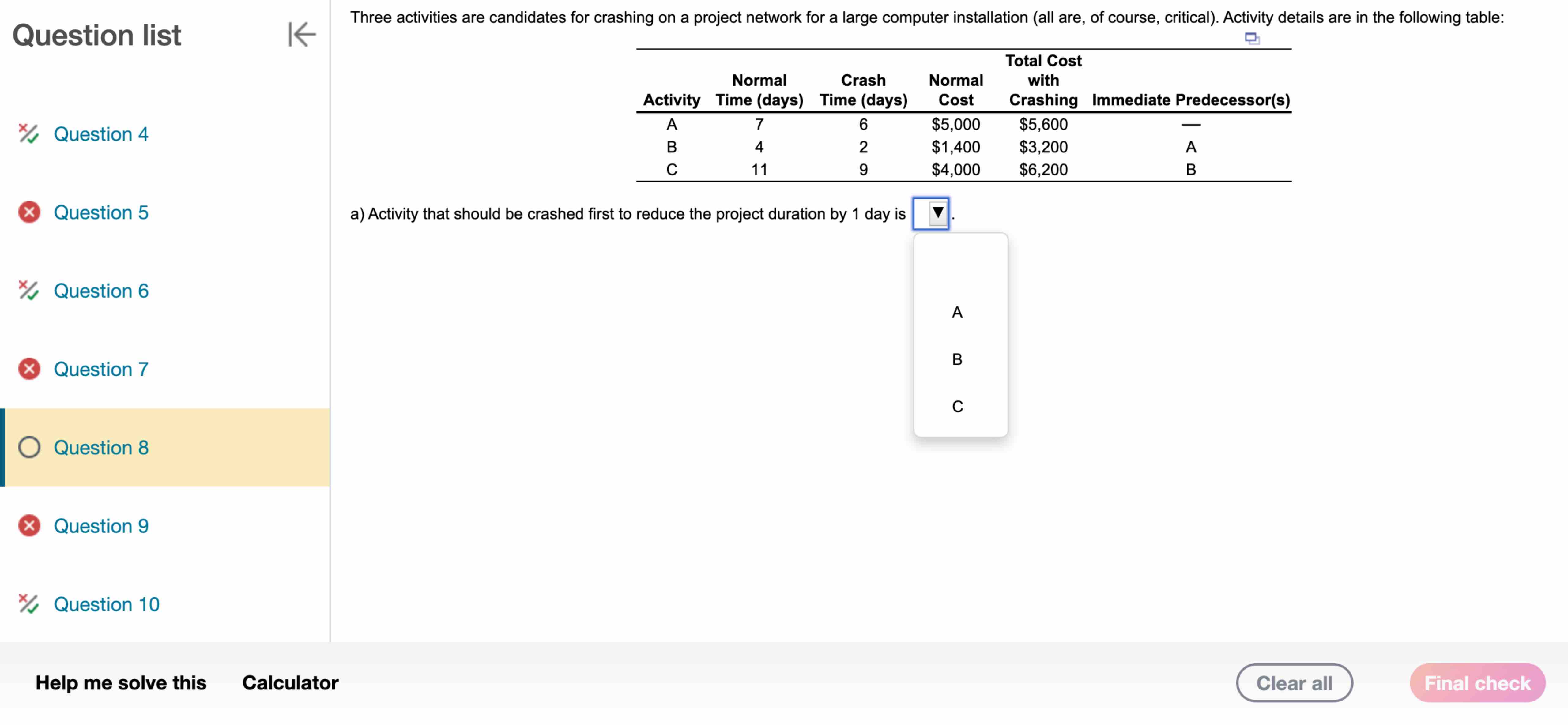 Solved Three Activities Are Candidates For Crashing On A