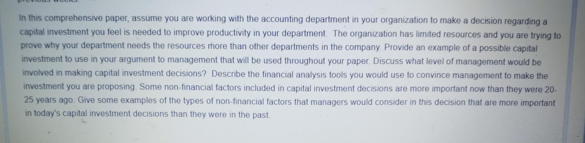 Solved In this comprehensive paper, assume you are working | Chegg.com