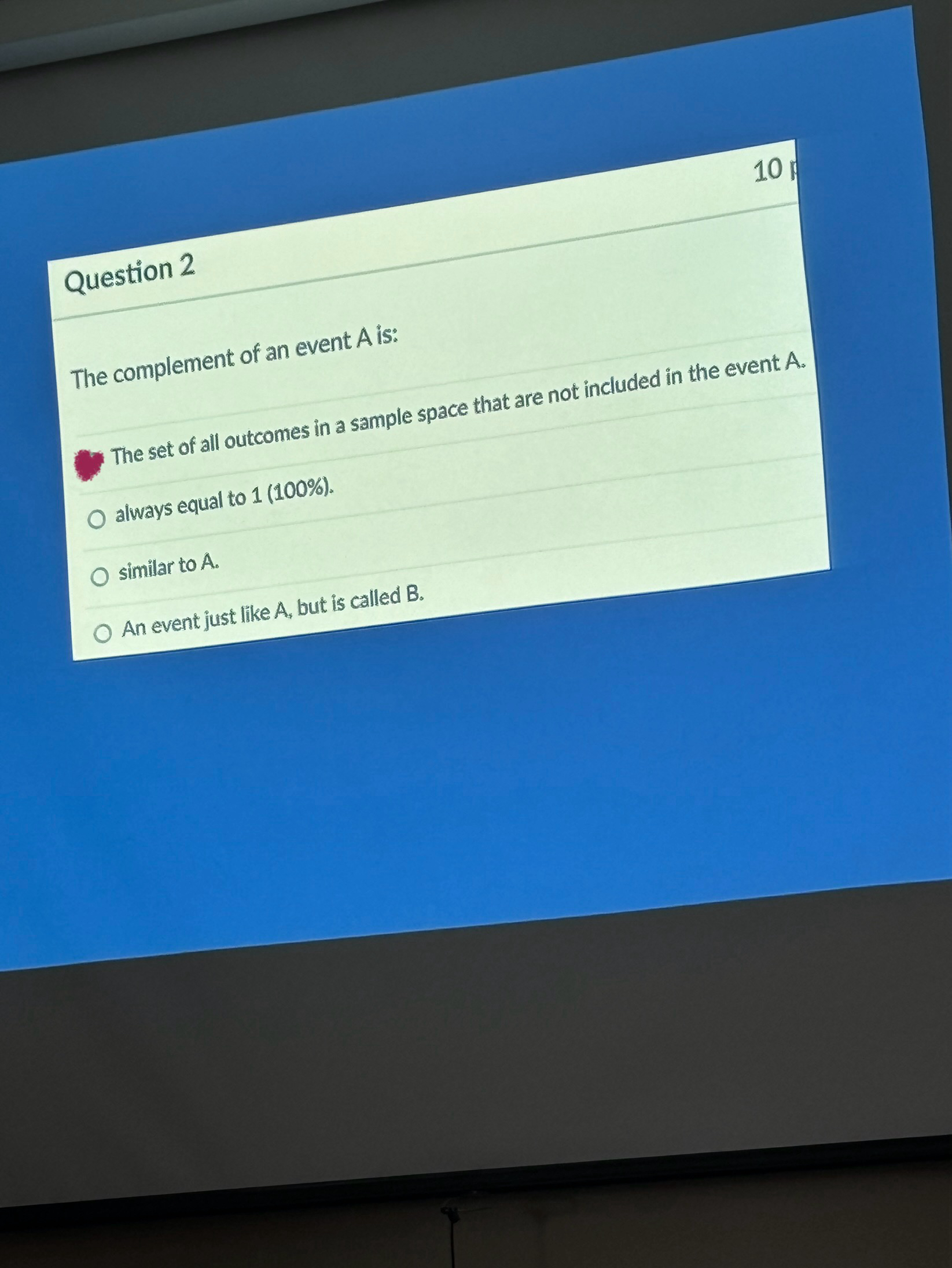 Solved Question 2The complement of an event A is:The set of | Chegg.com