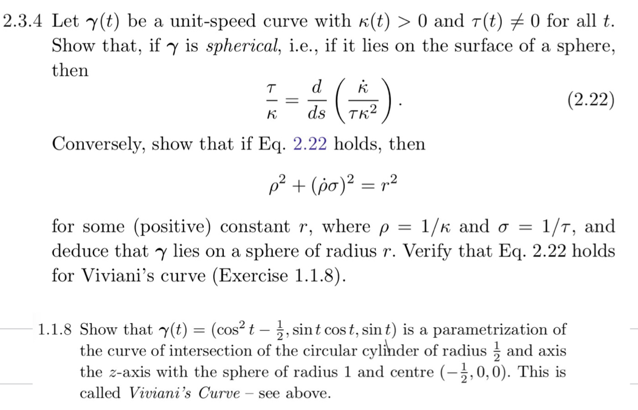 2.3.4 ﻿Let γ(t) ﻿be a unit-speed curve with κ(t)>0 | Chegg.com