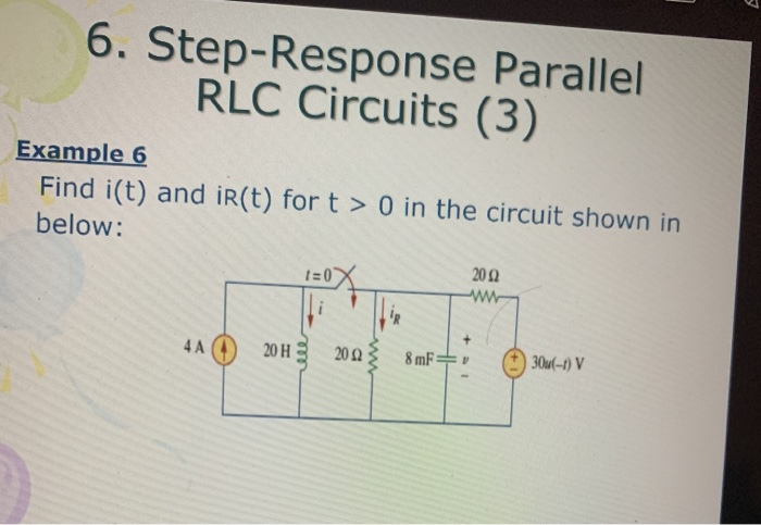 Solved 6. Step-Response Parallel RLC Circuits (3) Example 6 | Chegg.com