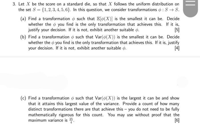 Solved 3. Let X be the score on a standard die, so that X | Chegg.com