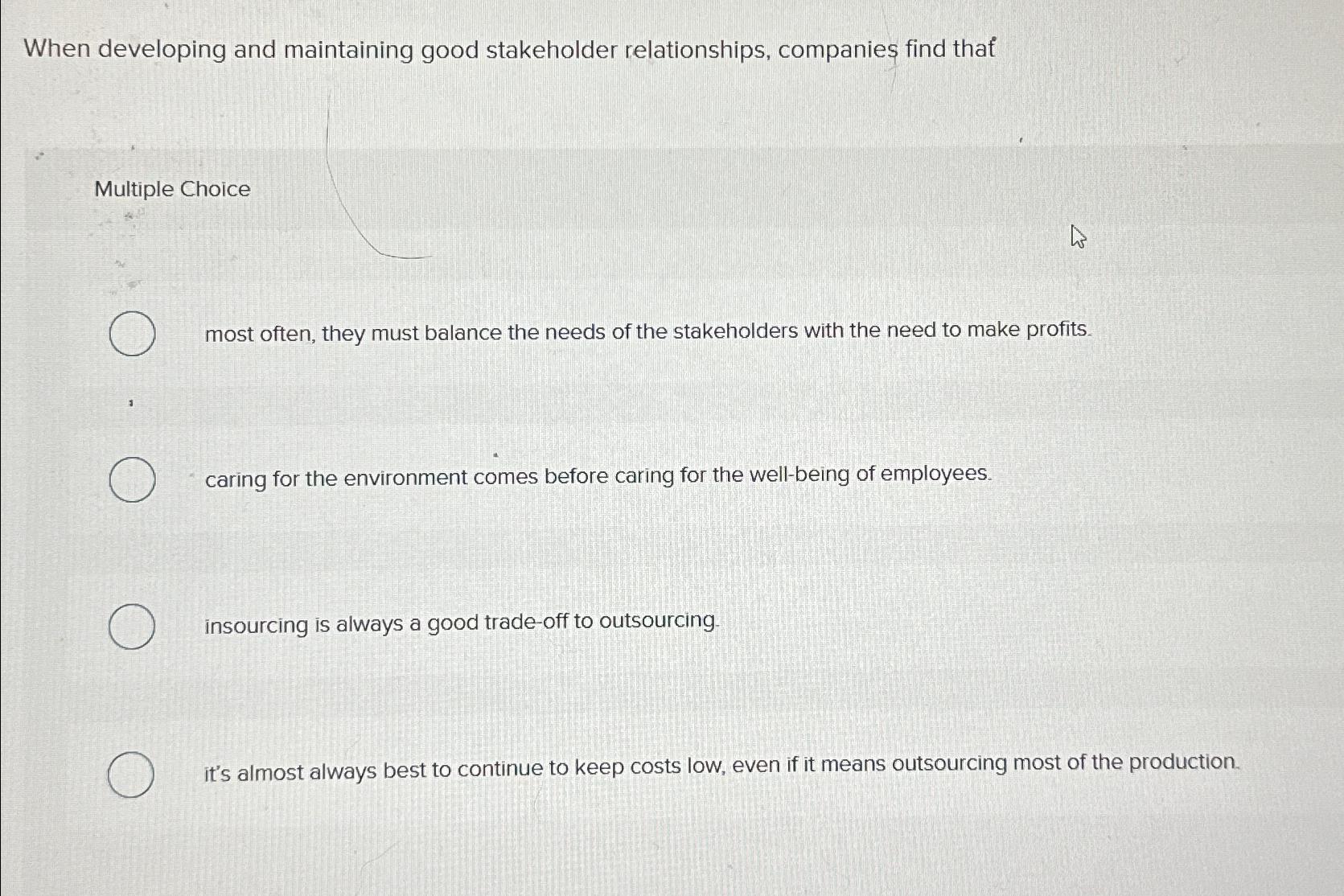 Solved When developing and maintaining good stakeholder | Chegg.com