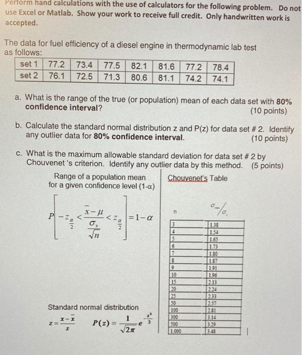 Solved Perform hand calculations with the use of calculators | Chegg.com