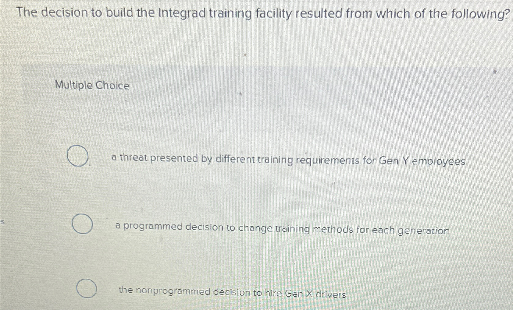 Solved The decision to build the Integrad training facility | Chegg.com