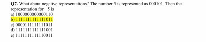 Solved Q7. What about negative representations? The number 5 | Chegg.com