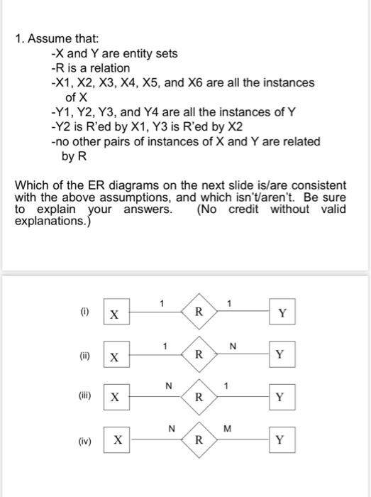 Solved 1. Assume that: −X and Y are entity sets −R is a | Chegg.com