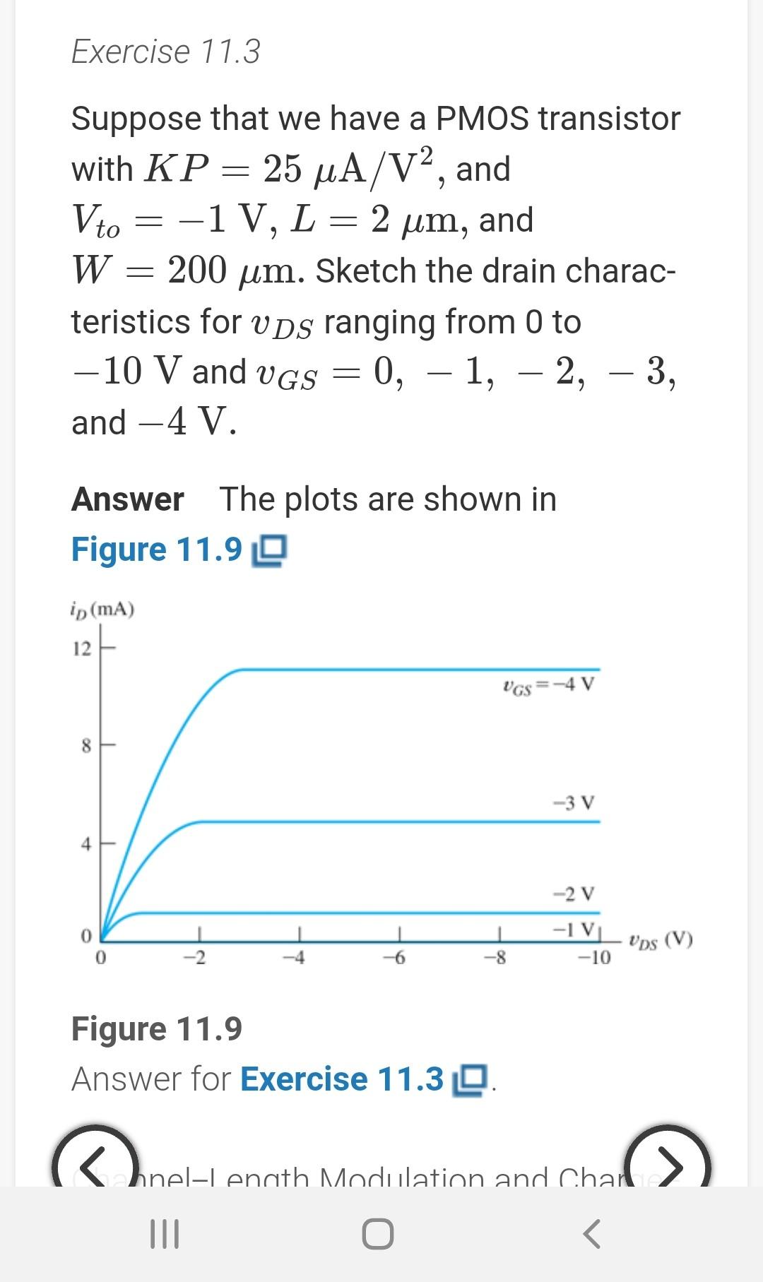 Solved Exercise 11.3 = 2 V = Suppose that we have a PMOS | Chegg.com