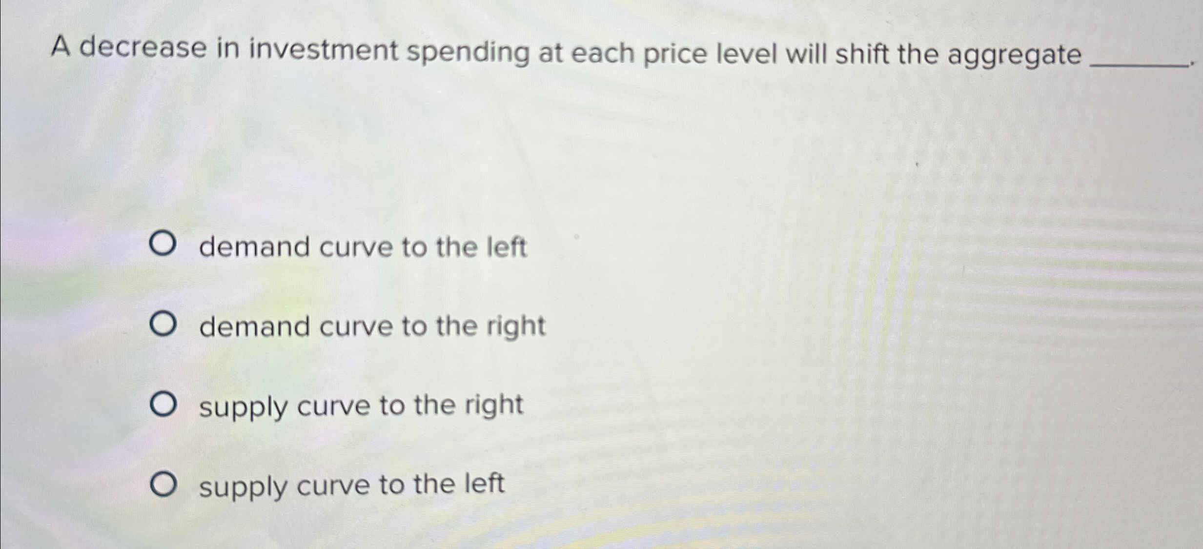 Solved A decrease in investment spending at each price level | Chegg.com