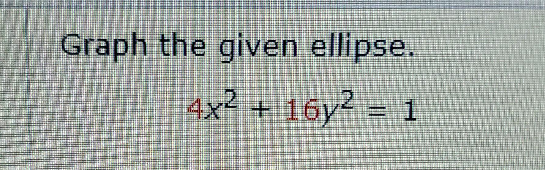 Solved Graph the given ellipse. 4x2+16y2=1Find the center, | Chegg.com