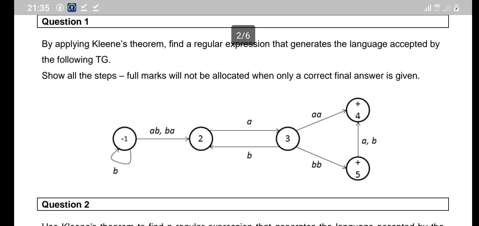 Solved 2/6 By applying Kleene's theorem, find a regular | Chegg.com