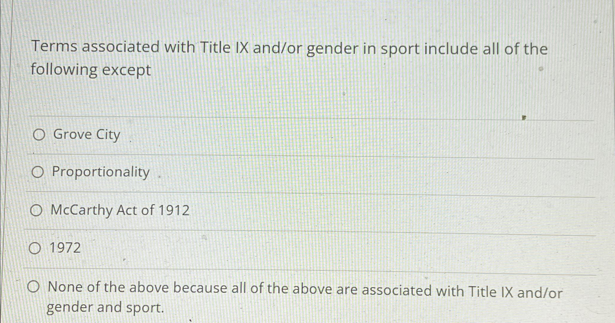Solved Terms associated with Title IX and/or gender in sport | Chegg.com