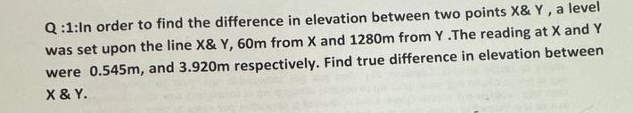 Solved Q:1:ln ﻿order to find the difference in elevation | Chegg.com