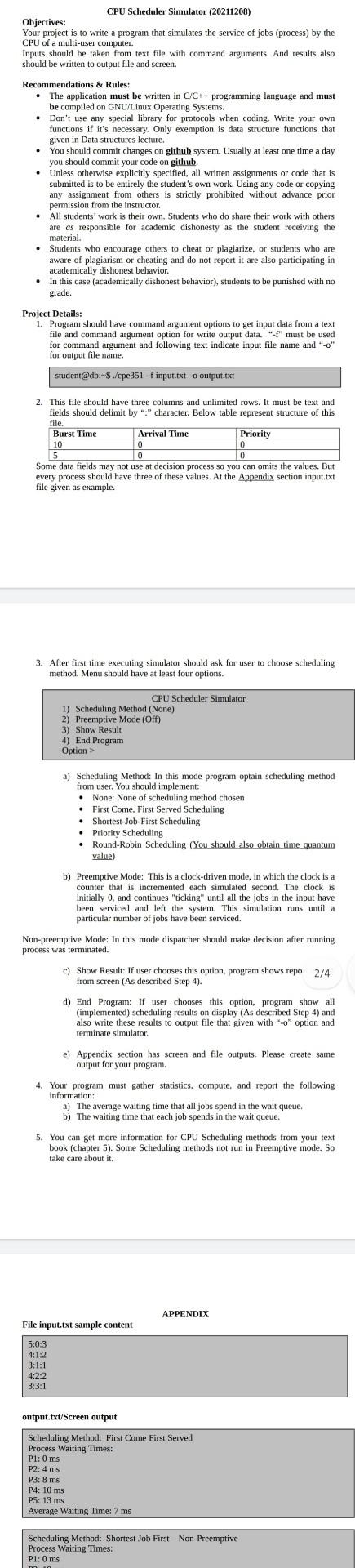 Solved . . . CPU Scheduler Simulator (20211208) Objectives: | Chegg.com