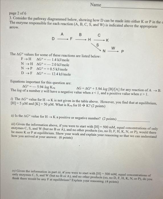 Solved page 2 of 6 3. Consider the pathway diagrammed below, | Chegg.com