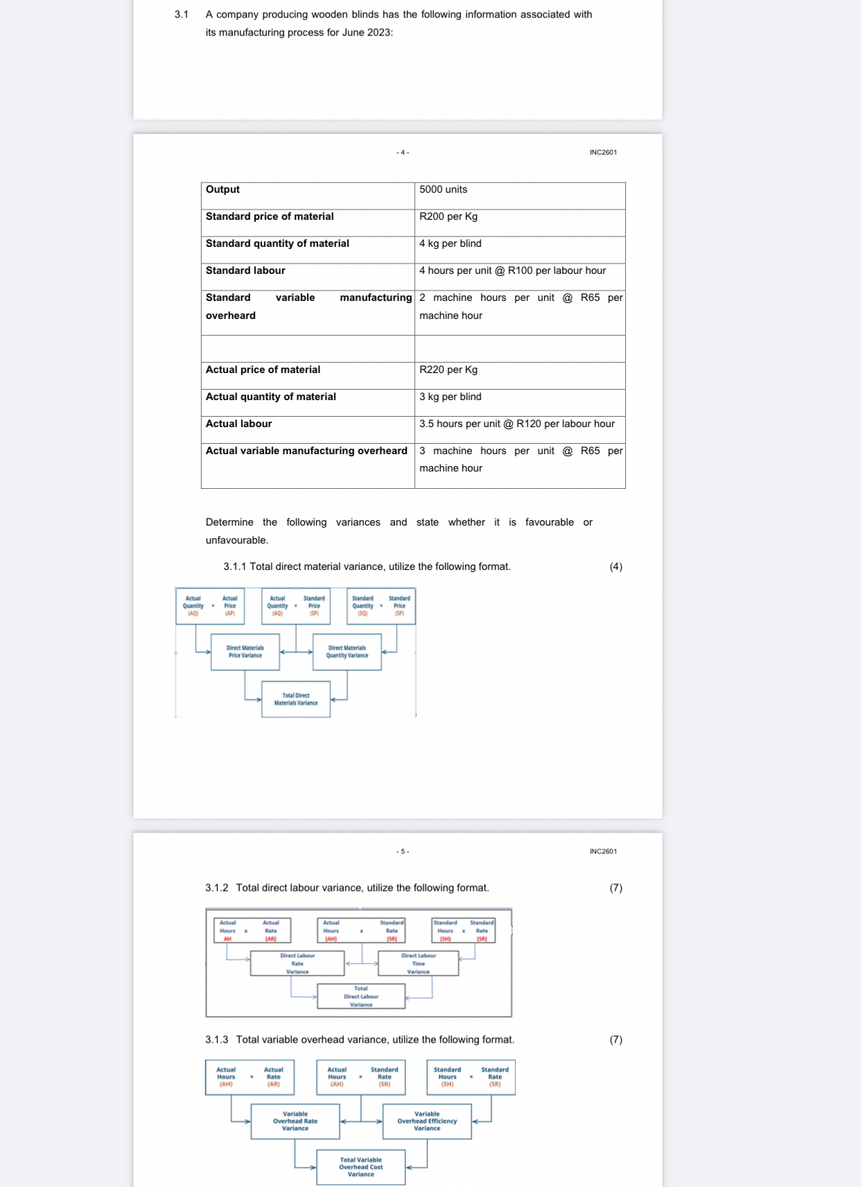Solved -4 -INC2601\table[[Output,5000 ﻿units],[Standard | Chegg.com