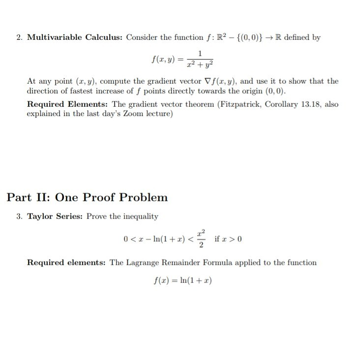 Solved 2. Multivariable Calculus: Consider the function f: | Chegg.com