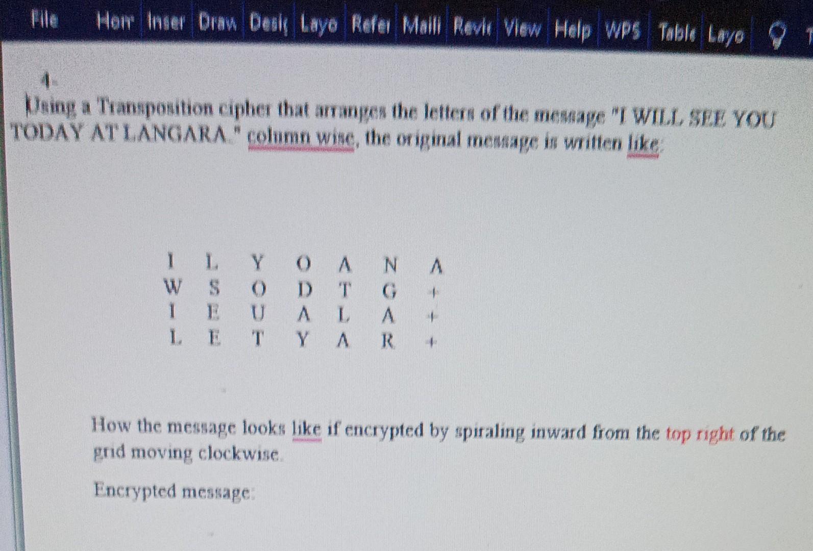 Wring a Transposition cipher that aranges the letters | Chegg.com