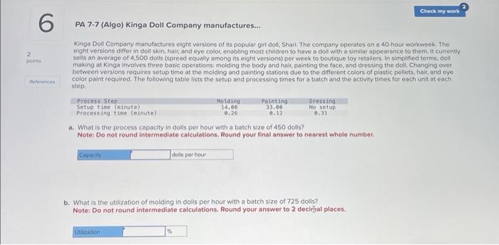 Solved PA 7-7 (Algo) Kinga Doll Company manufactures... | Chegg.com