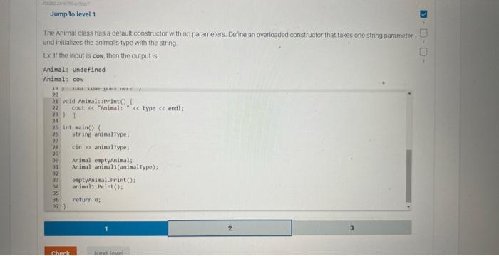 Solved The Animal class has a default constructor with no | Chegg.com