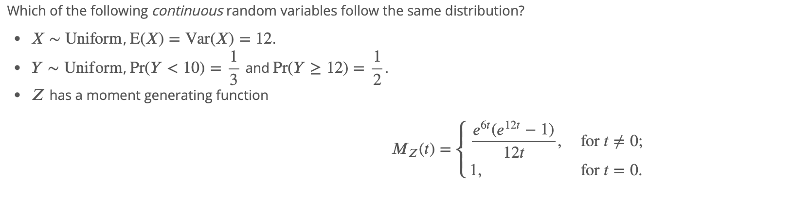 Solved Which of the following continuous random variables | Chegg.com