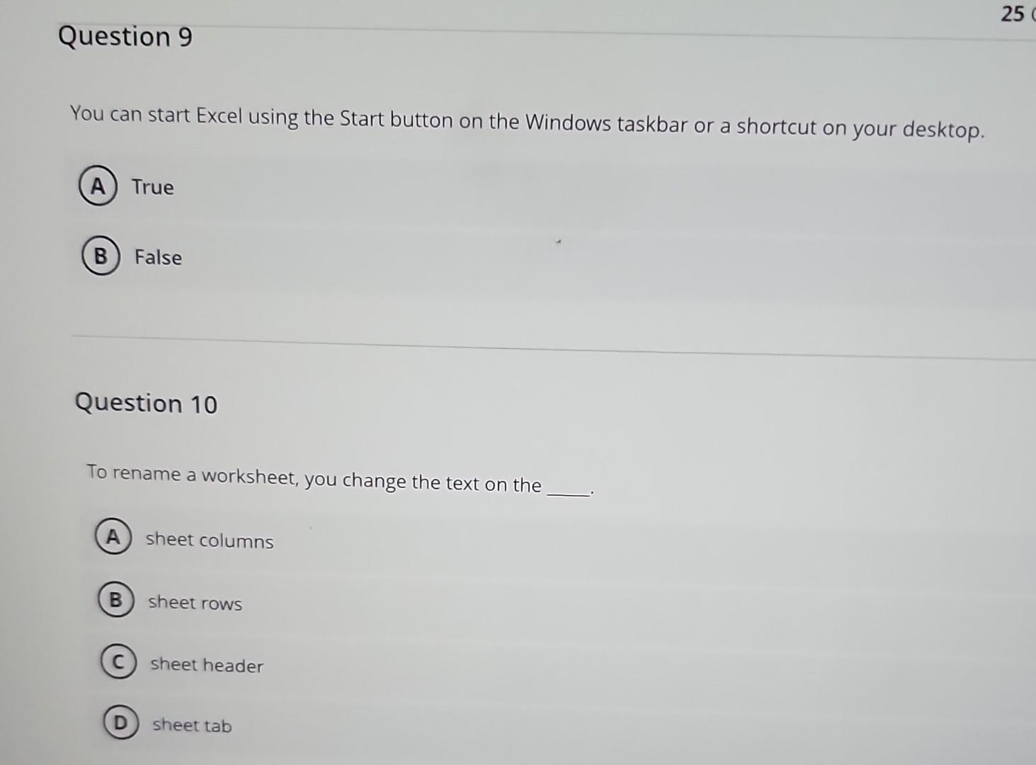 Solved You can start Excel using the Start button on the | Chegg.com