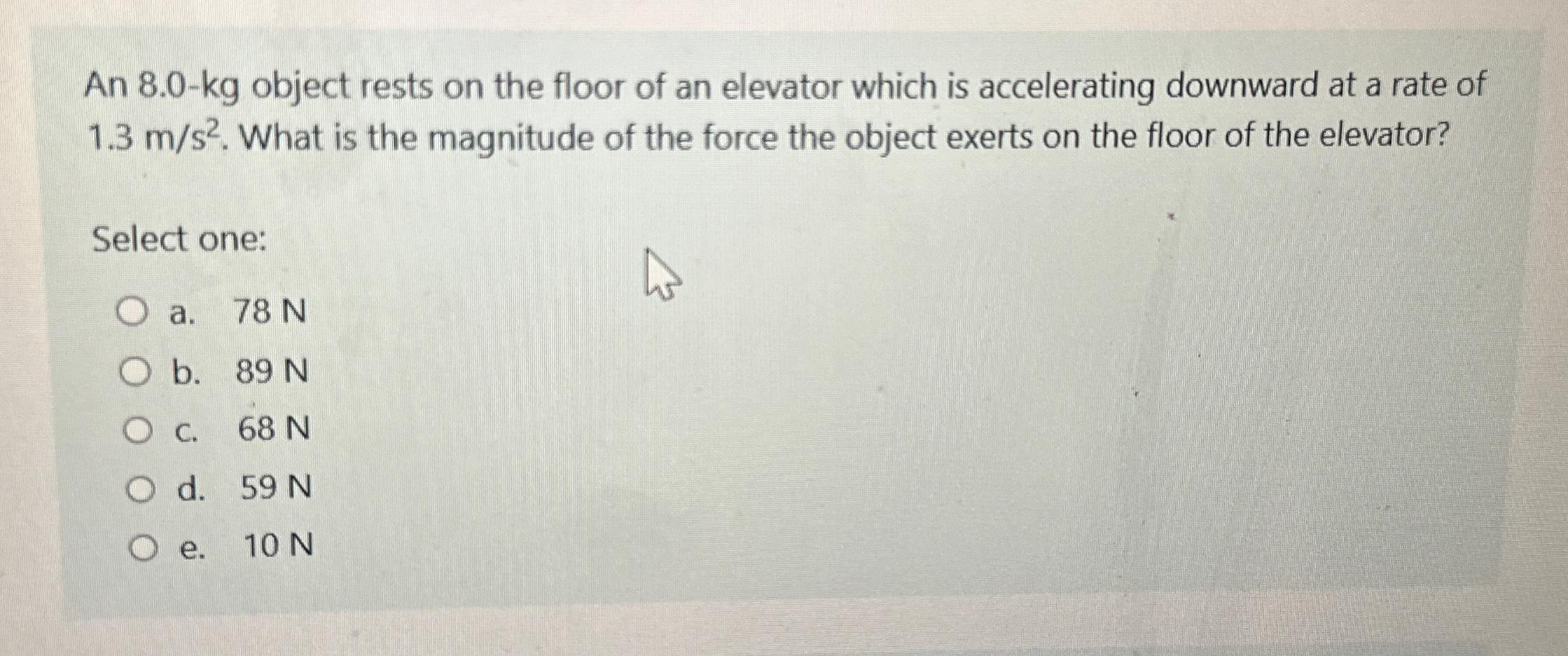 Solved An 8.0-kg ﻿object rests on the floor of an elevator | Chegg.com
