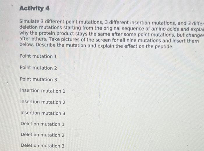 Simulate 3 different point mutations, 3 different | Chegg.com